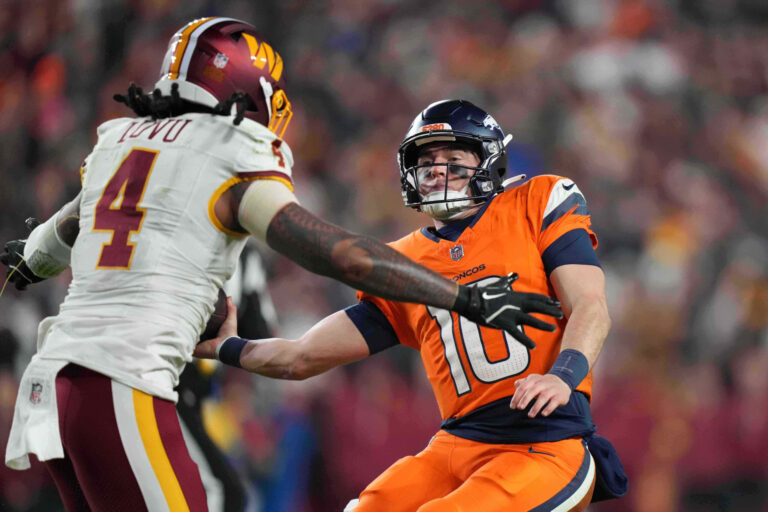 Throw of the Year? Bo Nix’s falling touchdown pass stuns Commanders ...